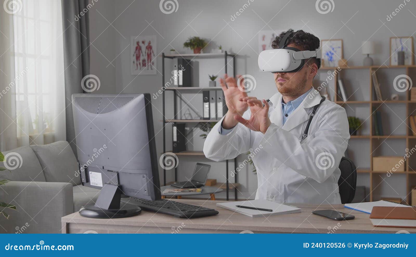 Professional Medical Doctor Working in Hospital Office Using Virtual ...