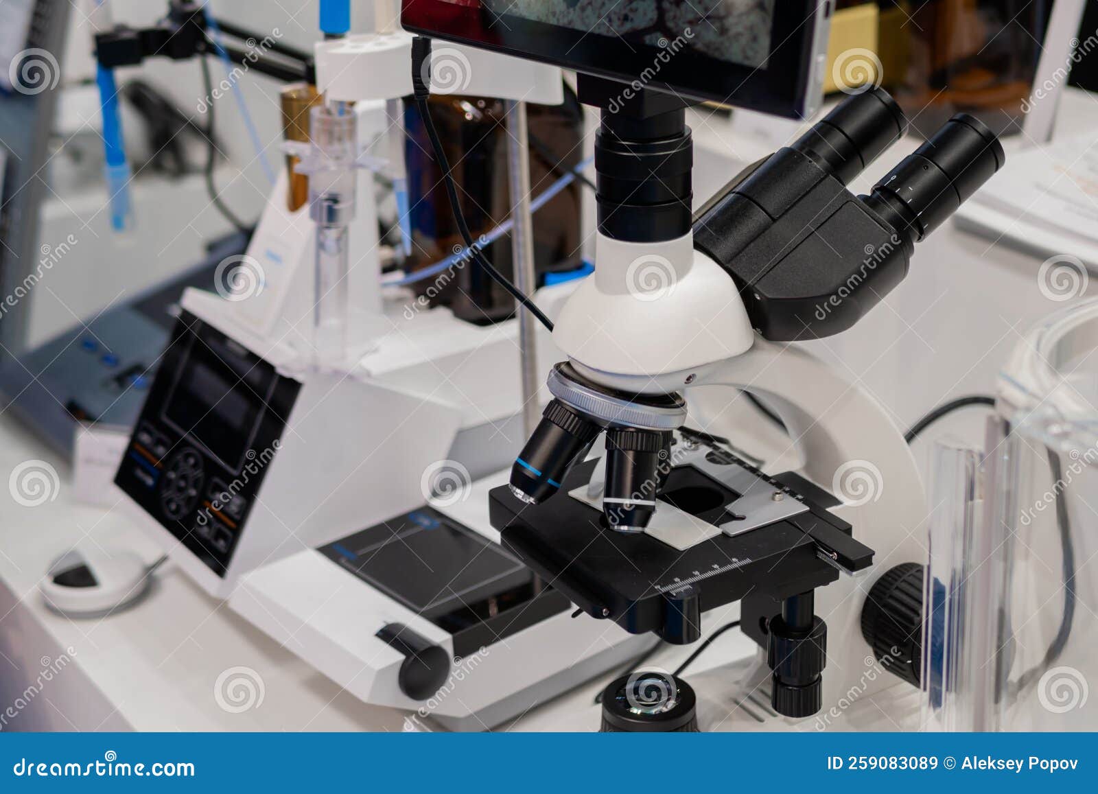 Professional Medical Microscope in Science Lab, Exhibition Stock Image ...