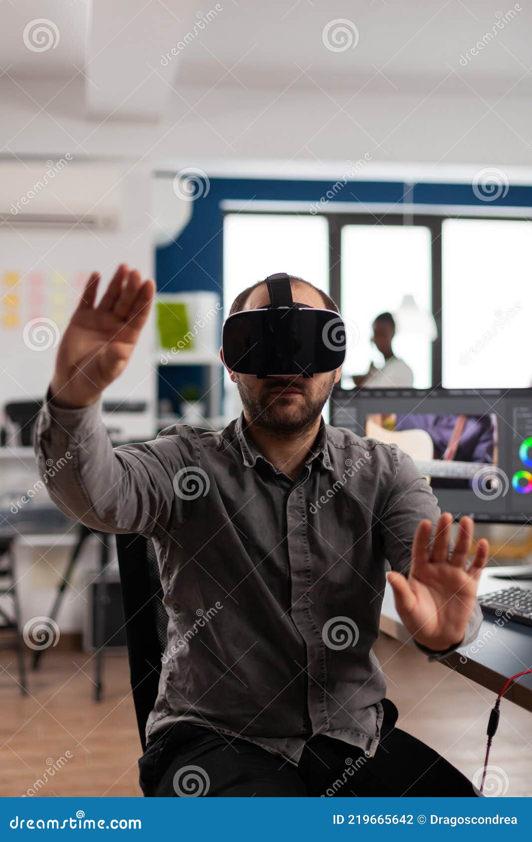 Professional Man Videographer Making Gestures with Augmented Reality ...