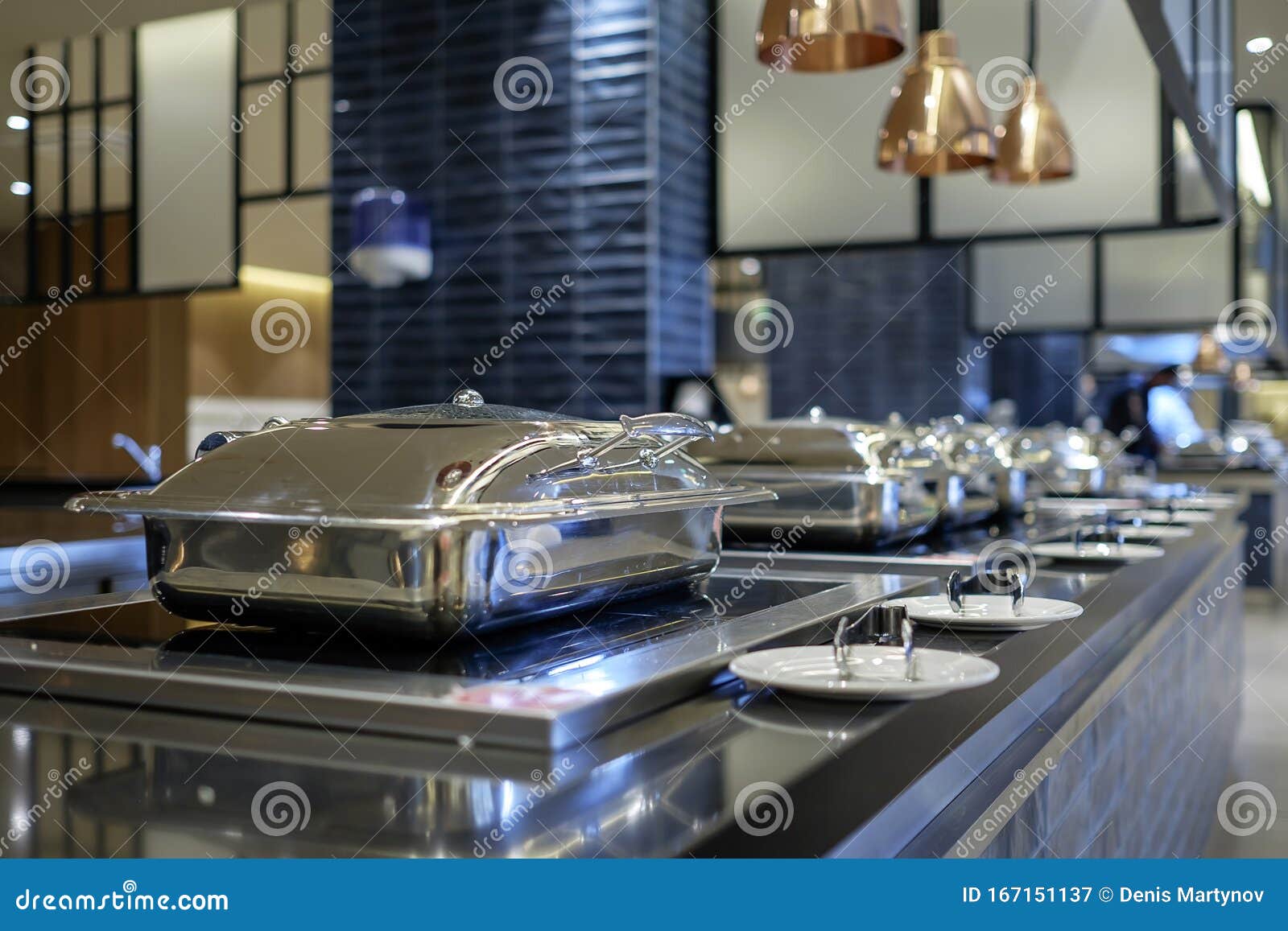 Professional Kitchen Equipment at Buffet Tables 3 Stock Image - Image ...