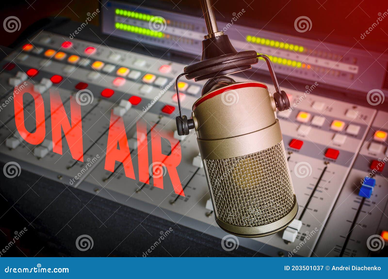 Professional Microphone and on Air Sign Stock Image - Image of record ...
