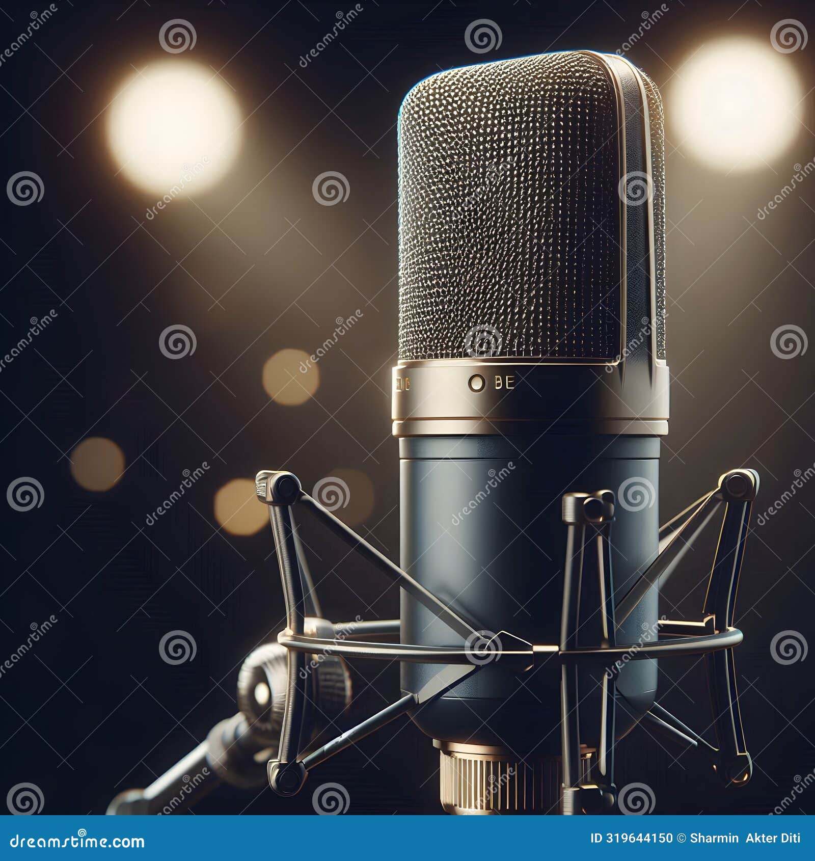 A Professional Microphone with a Dark Background Stock Illustration ...