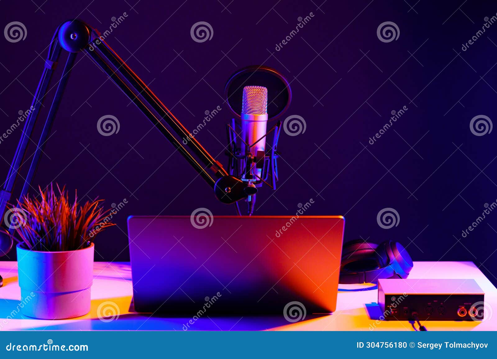 Professional Microphone and Laptop in Recording Studio Stock Photo ...