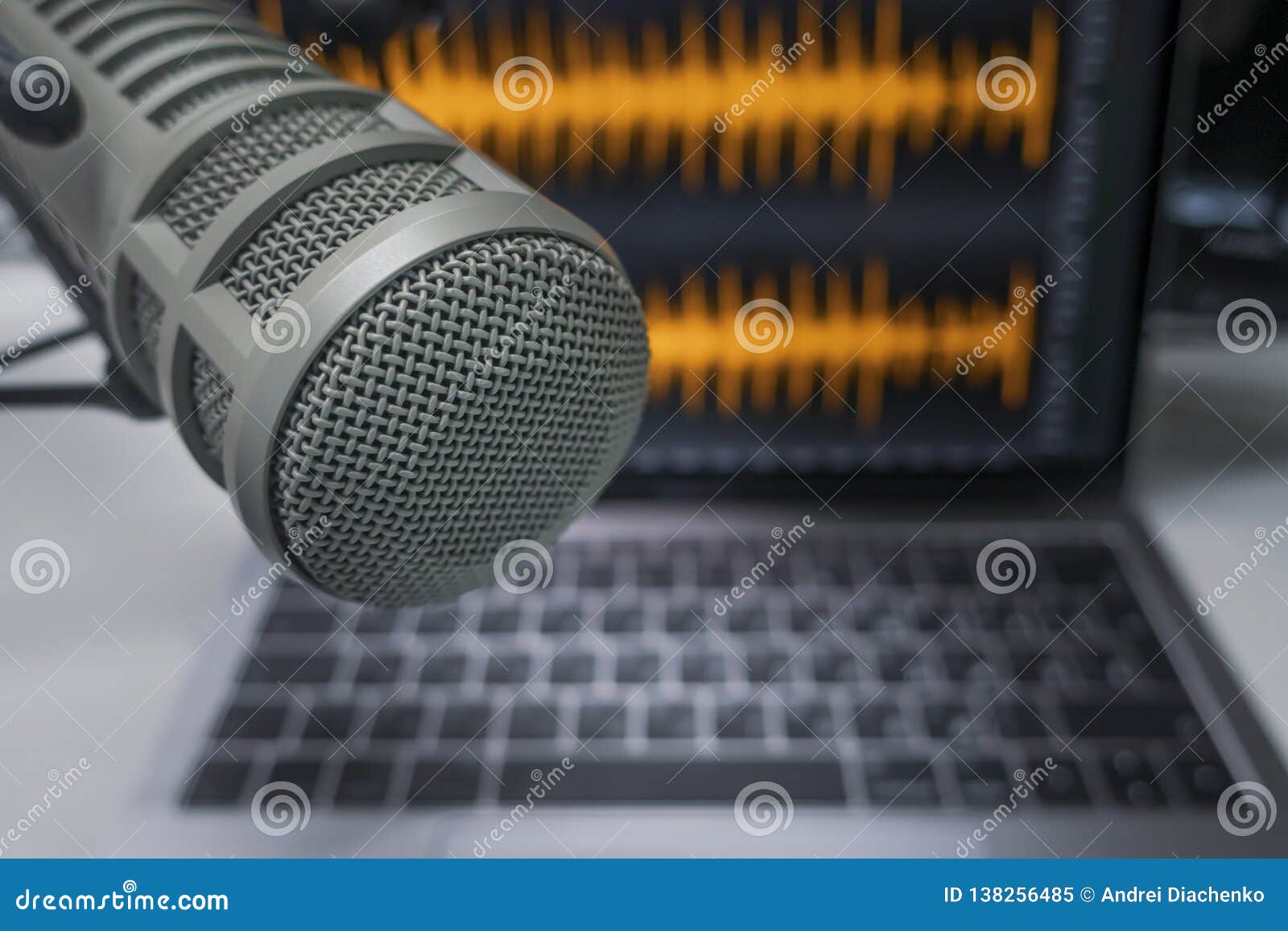 Professional Microphone and Laptop Stock Image - Image of laptop, voice ...