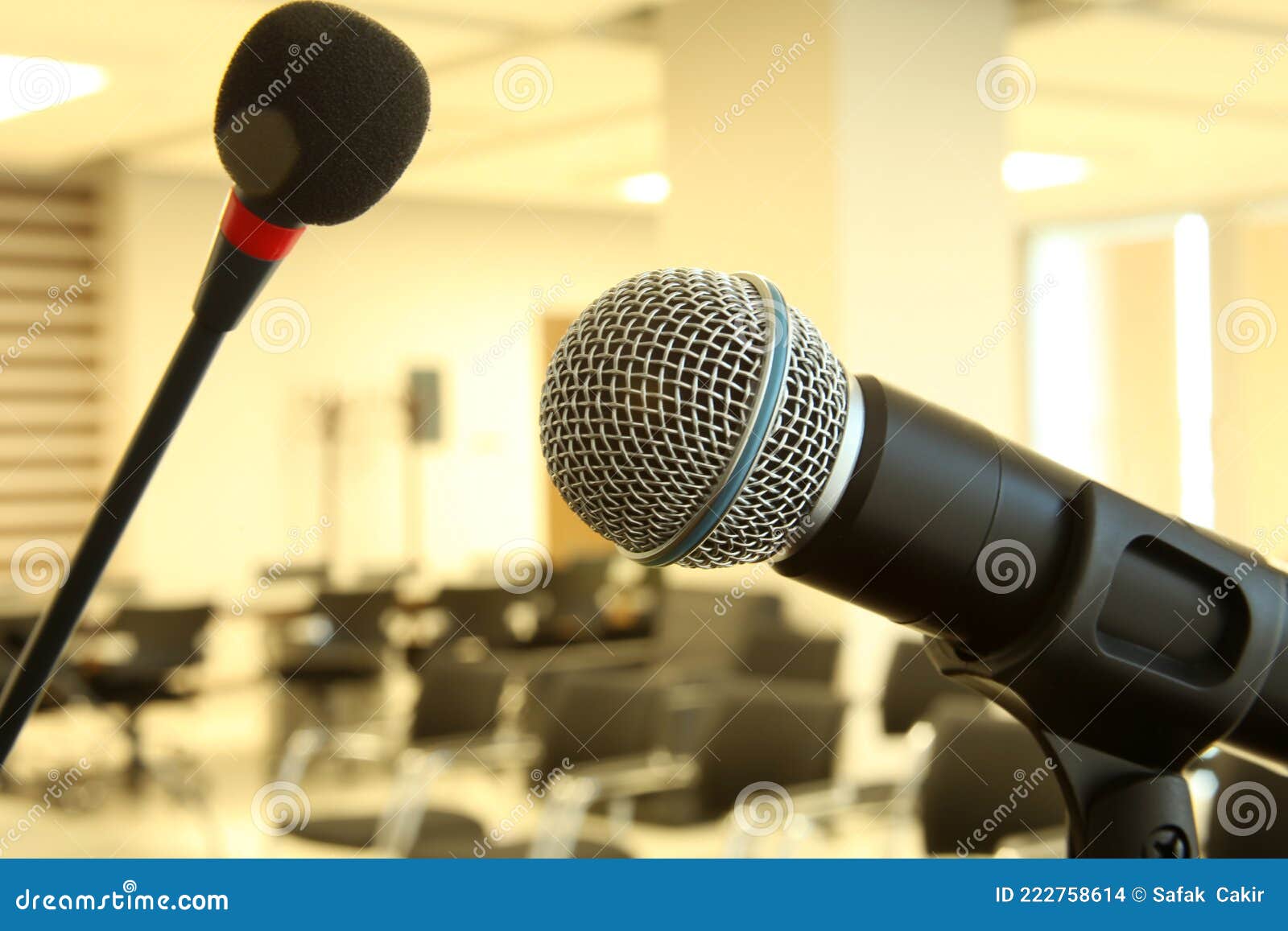 Professional Microphone in Meeting Room. Stock Photo - Image of ...