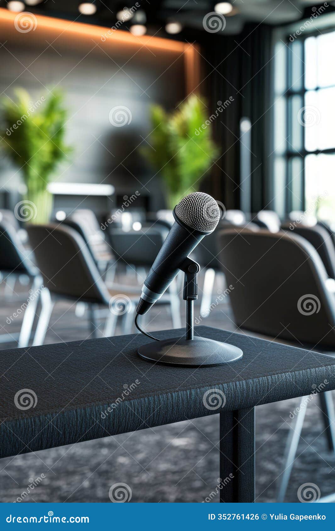 Professional Microphone in Modern Conference Room Ready for ...