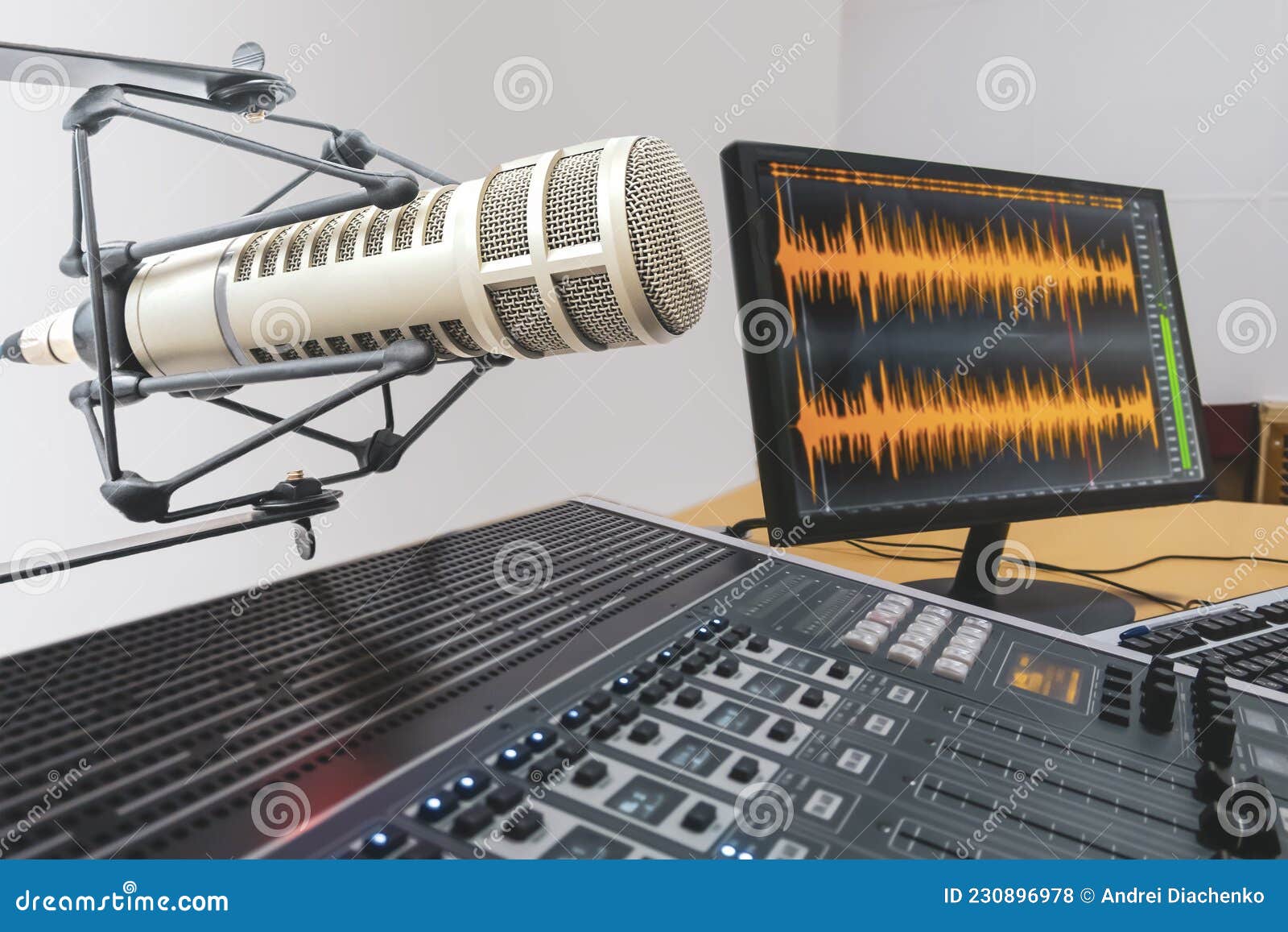 Professional Microphone in Radio Station Studio Stock Photo - Image of ...
