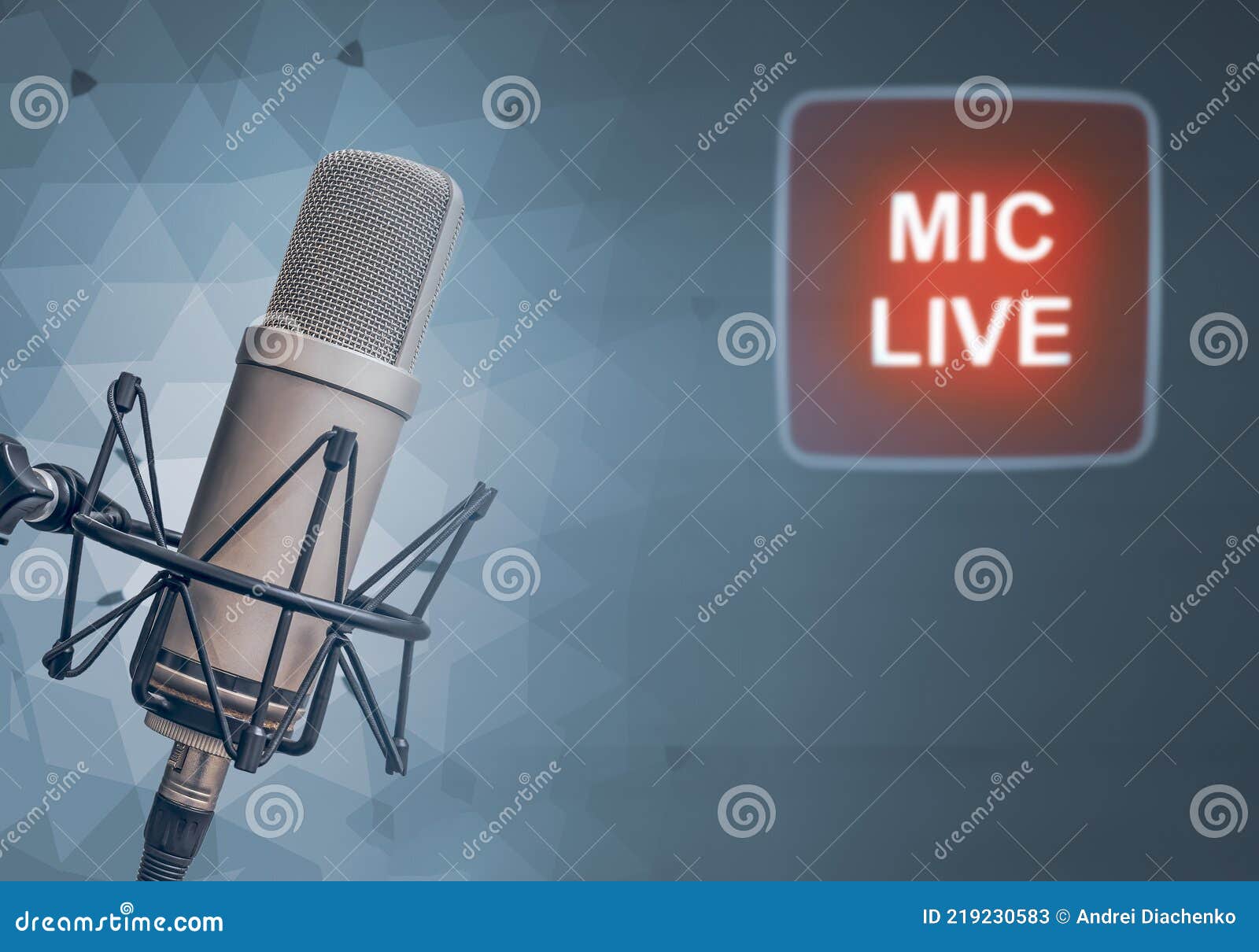 Professional Microphone in Radio Station Studio and on Air Sign Stock ...