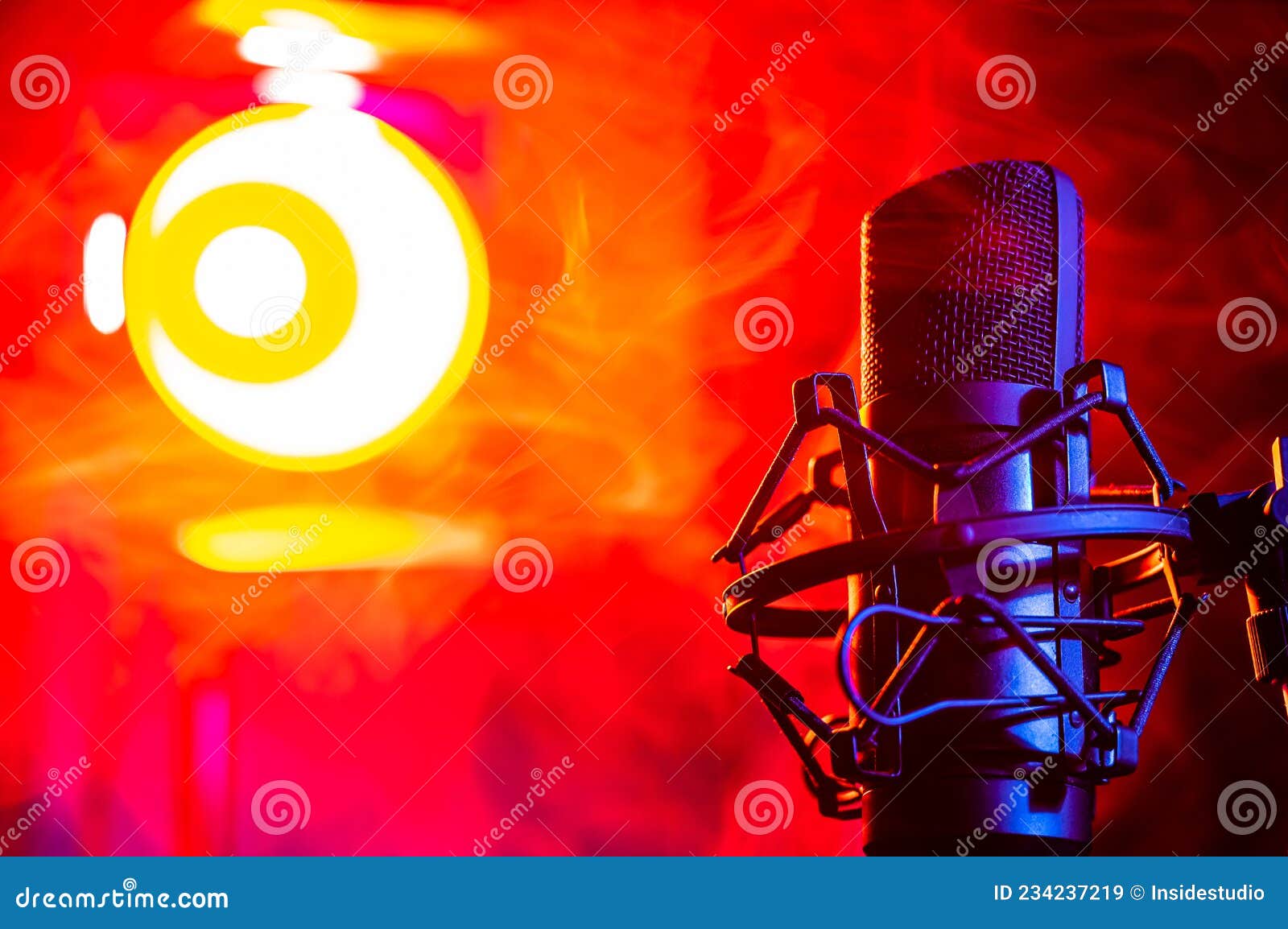 Professional Microphone in Red Smoke on a Black Background. Stock Image ...