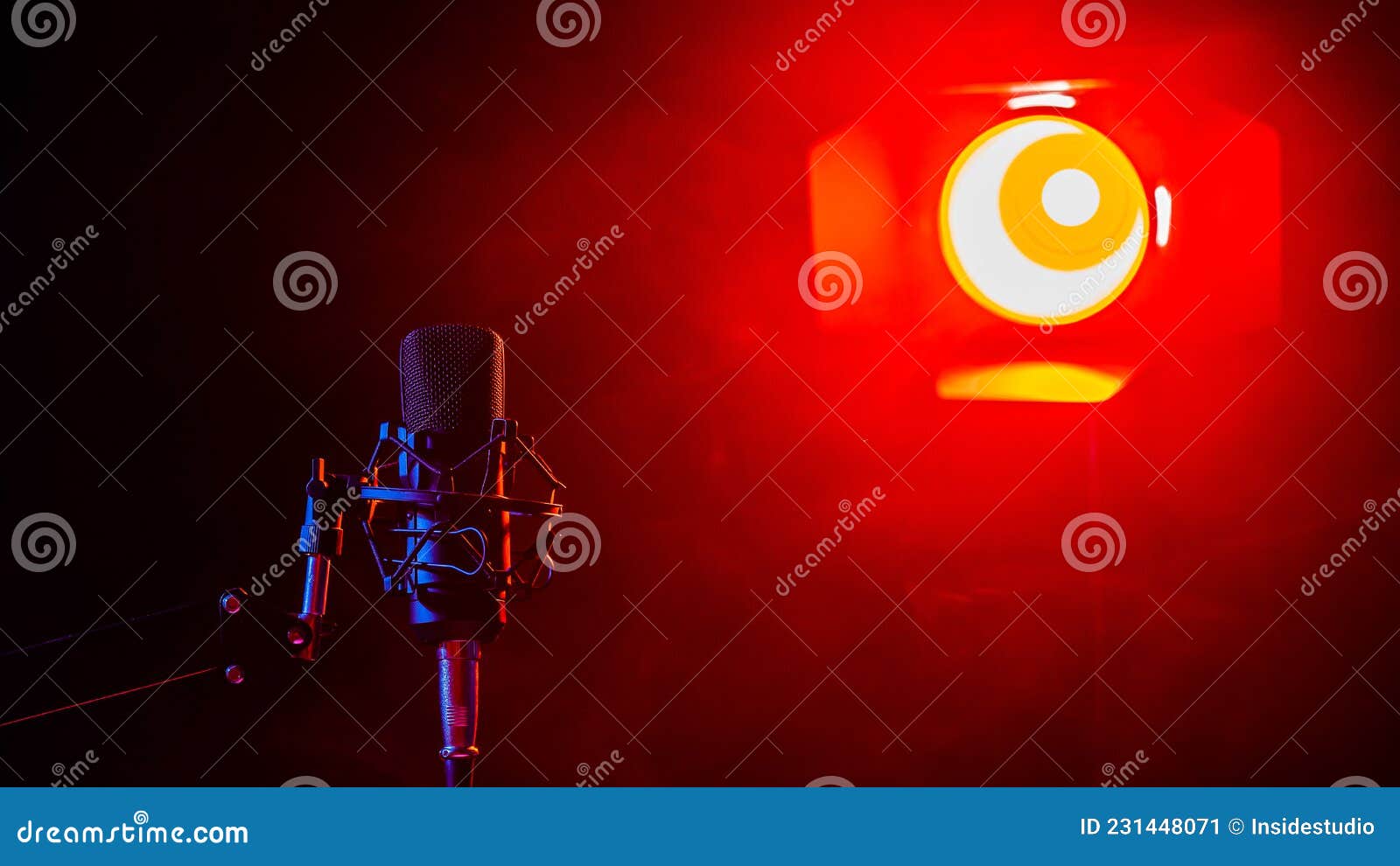 Professional Microphone in Red Smoke on a Black Background. Stock Image ...