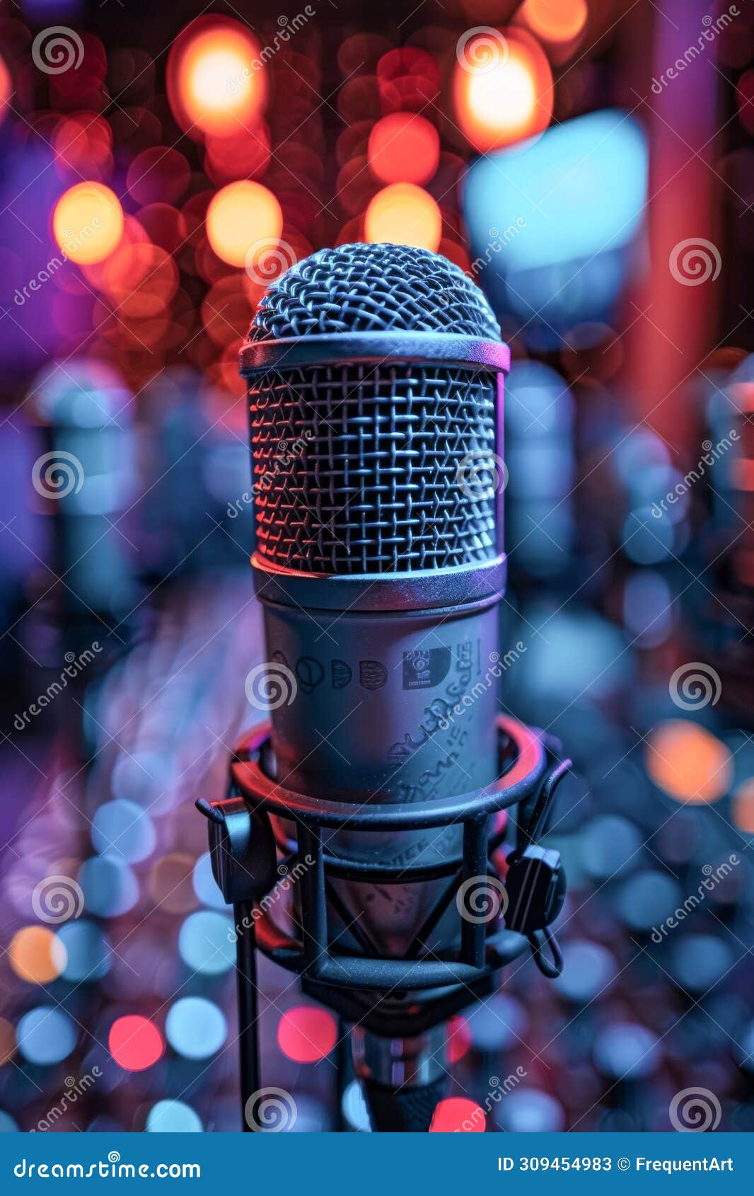 Microphone in Recording Studio with Background Lights. Generative AI ...