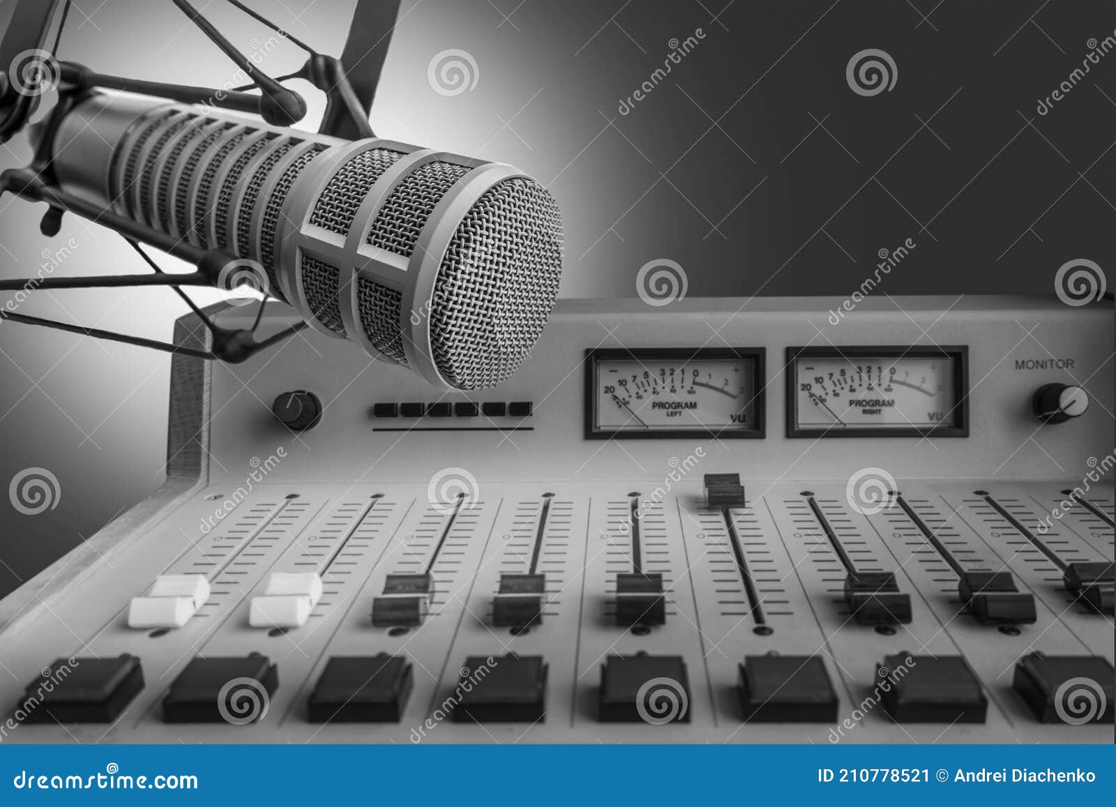 Professional Microphone and Sound Mixer in Radio Station Studio Stock ...