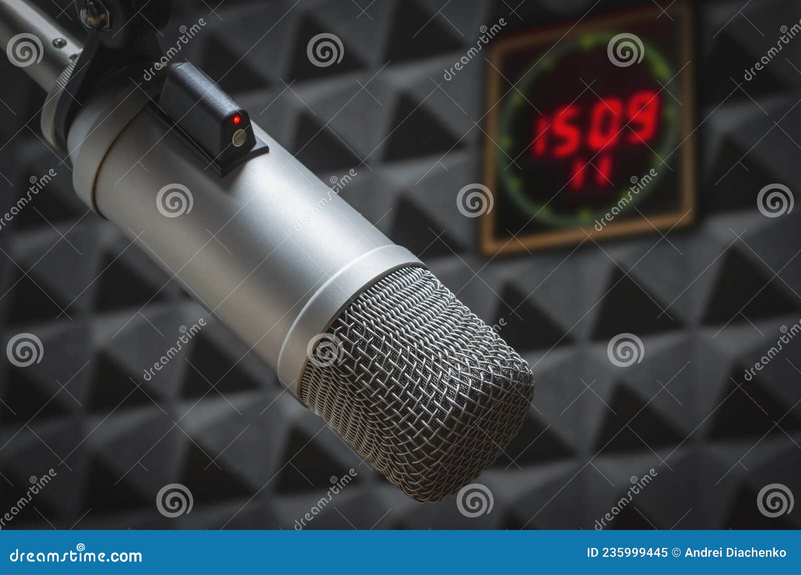 Professional Microphone in Sound Studio and Clock Stock Image - Image ...