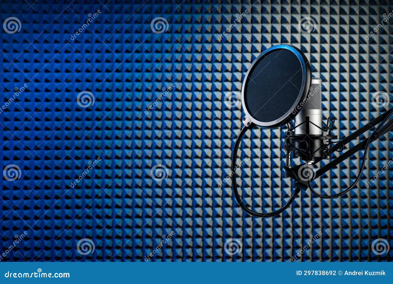 Professional Microphone on the Stand. Recording Studio with Acoustical ...