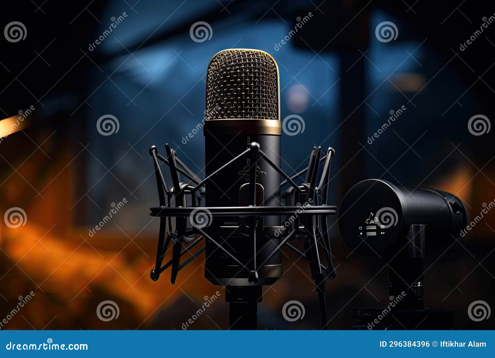 Professional Microphone on Stand in Recording Studio, Close-up. Media ...