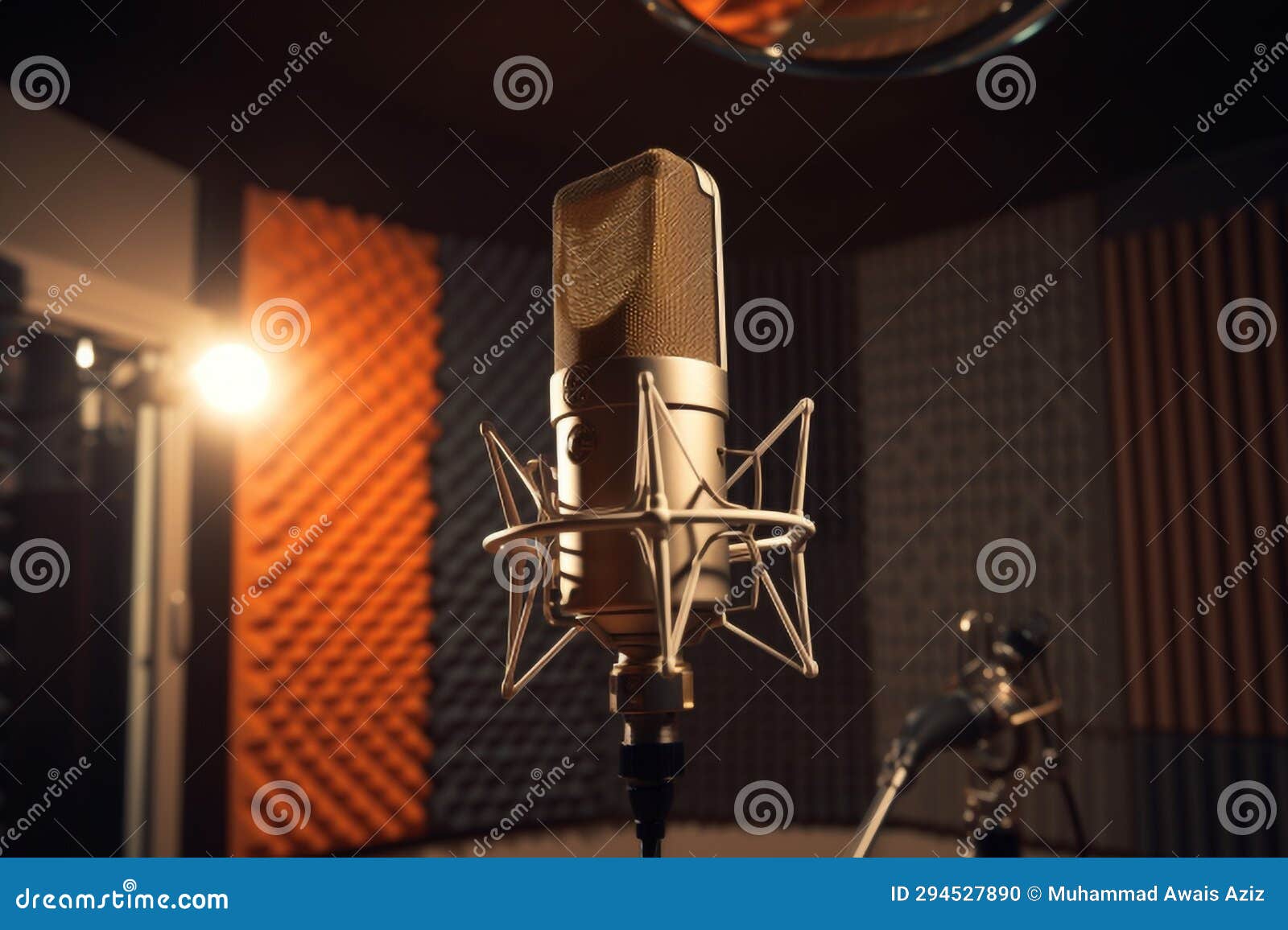Professional Microphone on Stand in Recording Studio, Closeup Stock ...
