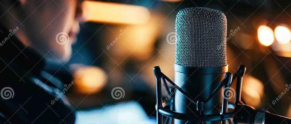 Professional Microphone in Studio Setting with Focused Individual Stock ...