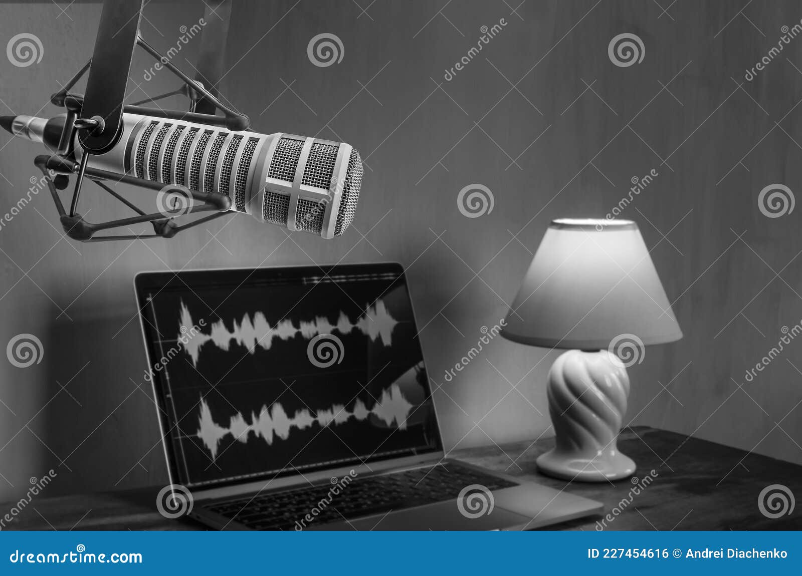 Professional Microphone and Wave Form Stock Photo - Image of media ...