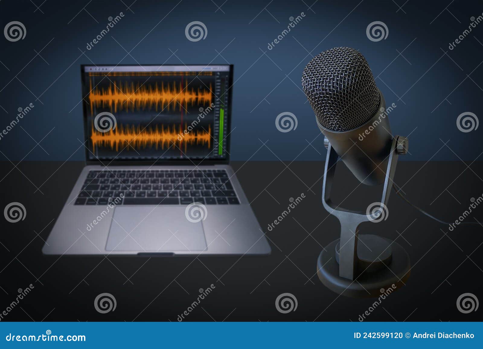 Professional Microphone and Wave Form on the Screen Stock Photo - Image ...