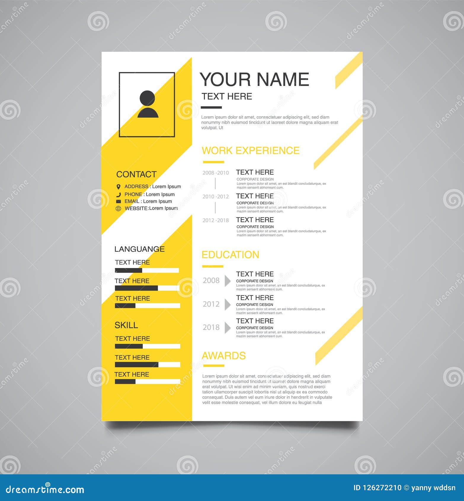 Professional Minimalist Template Curriculum Vitae Yellow Stock ...