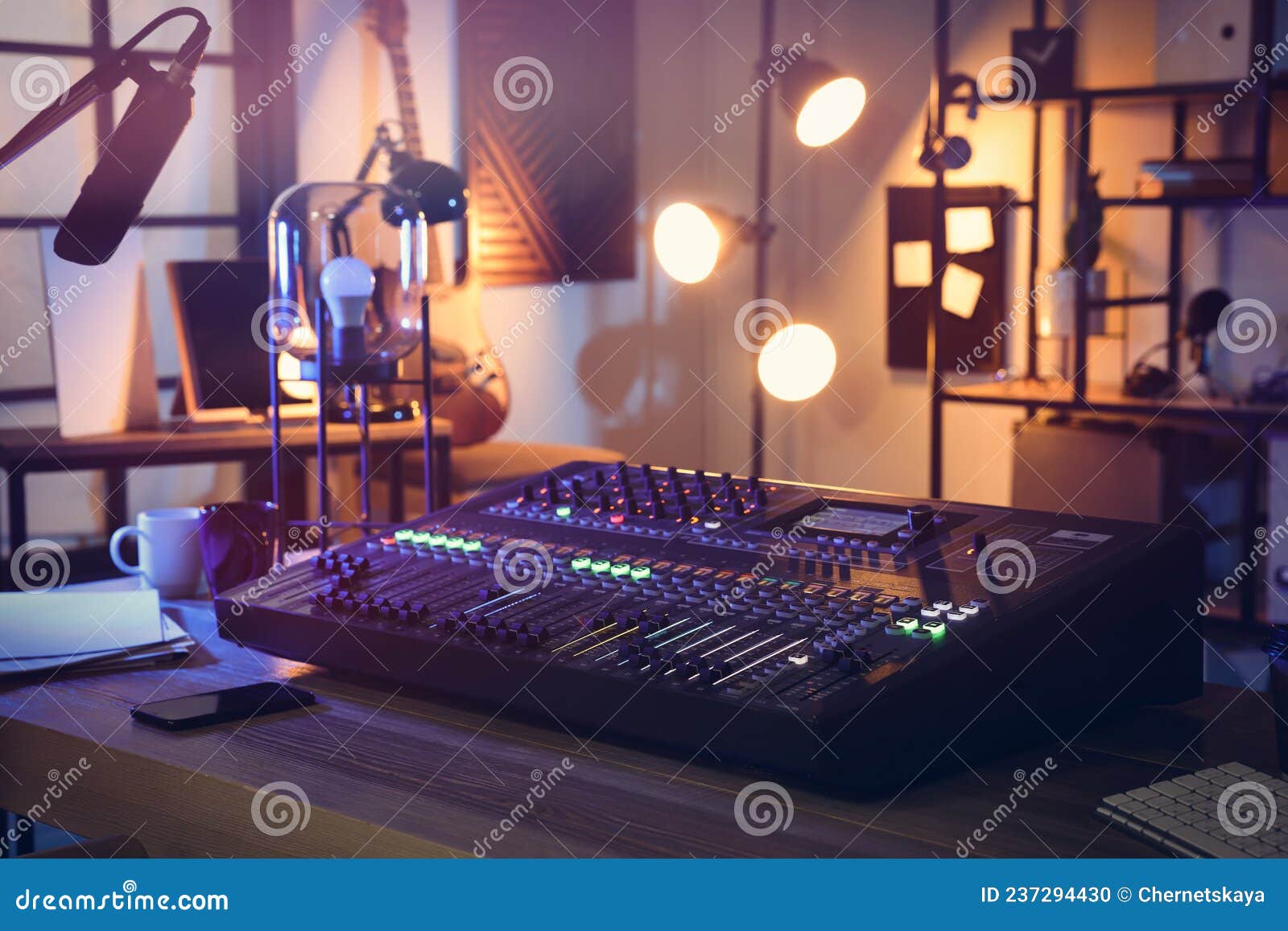 Professional Mixing Console on Table in Radio Studio Stock Photo ...