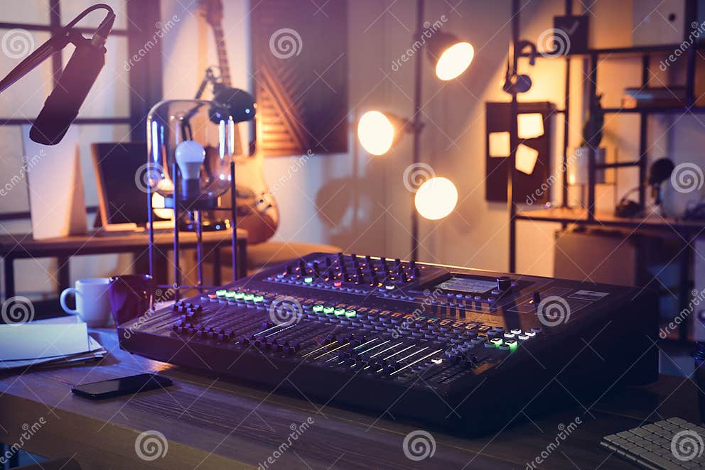 Professional Mixing Console on Table in Radio Studio Stock Photo ...