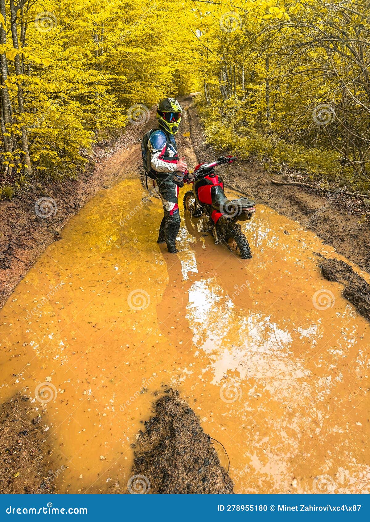 A Professional Motorcyclist Stuck in the Muddy Swamp of a Forest, Faces ...