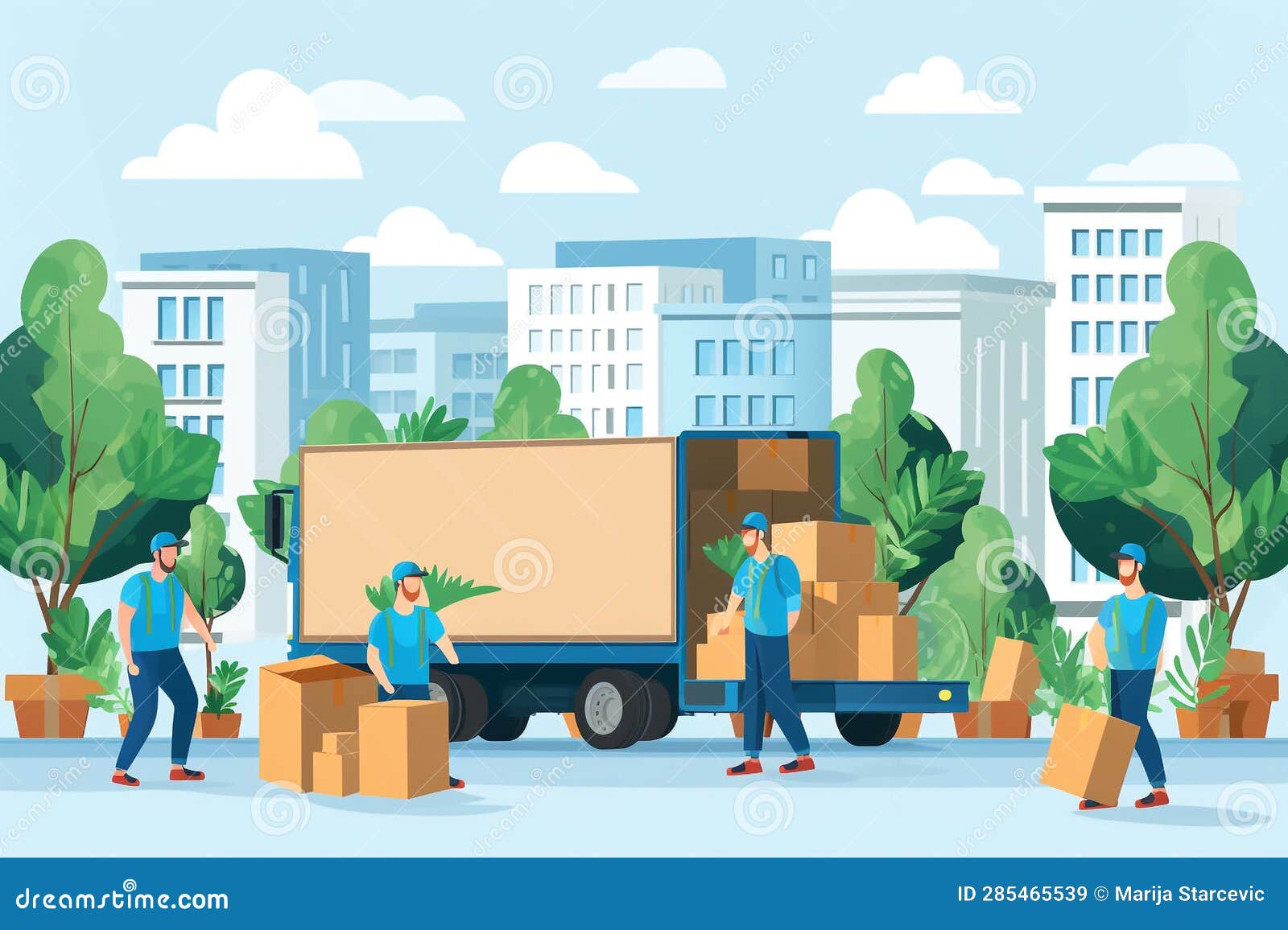 Professional Movers Black And White Cartoon Flat Illustration ...