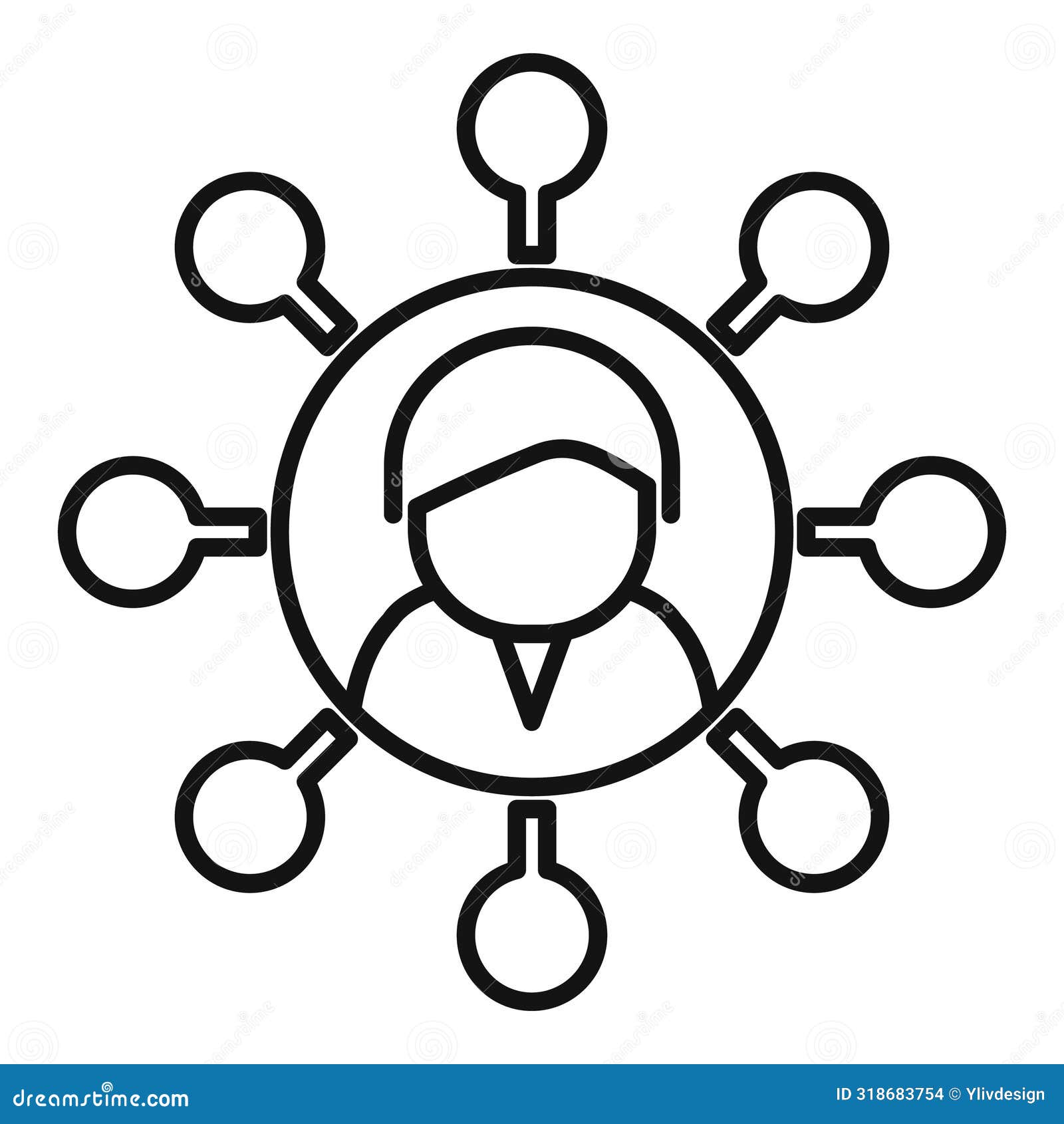 Outlined Icon of a Person and Network Connections Symbolizing ...