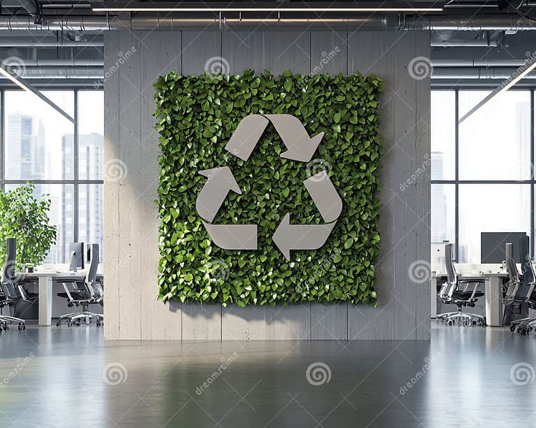 A Professional Office Backdrop Featuring a Green Recycling Symbol ...