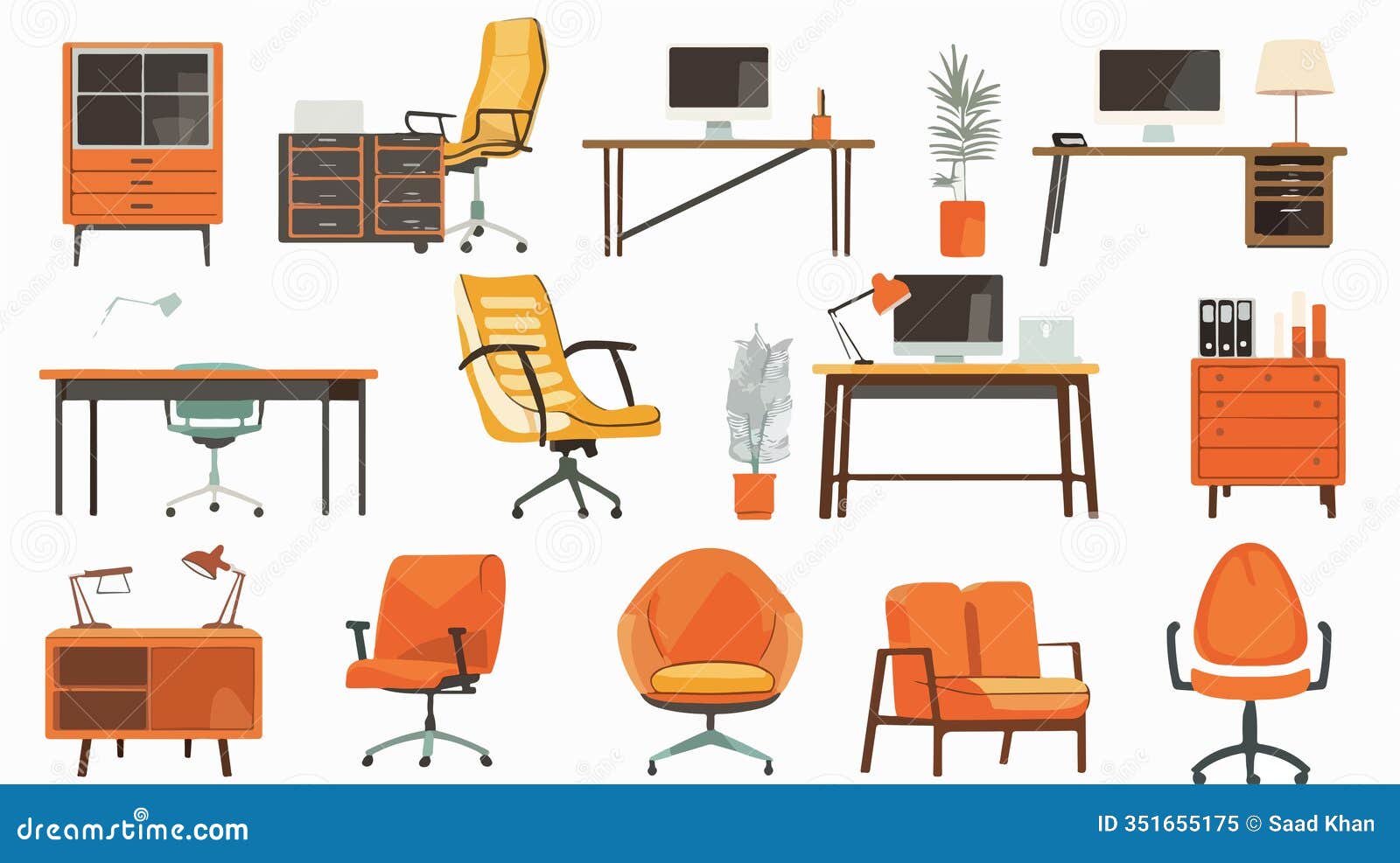 Professional Office Desk Setup with Computer and Empty Chair Stock ...