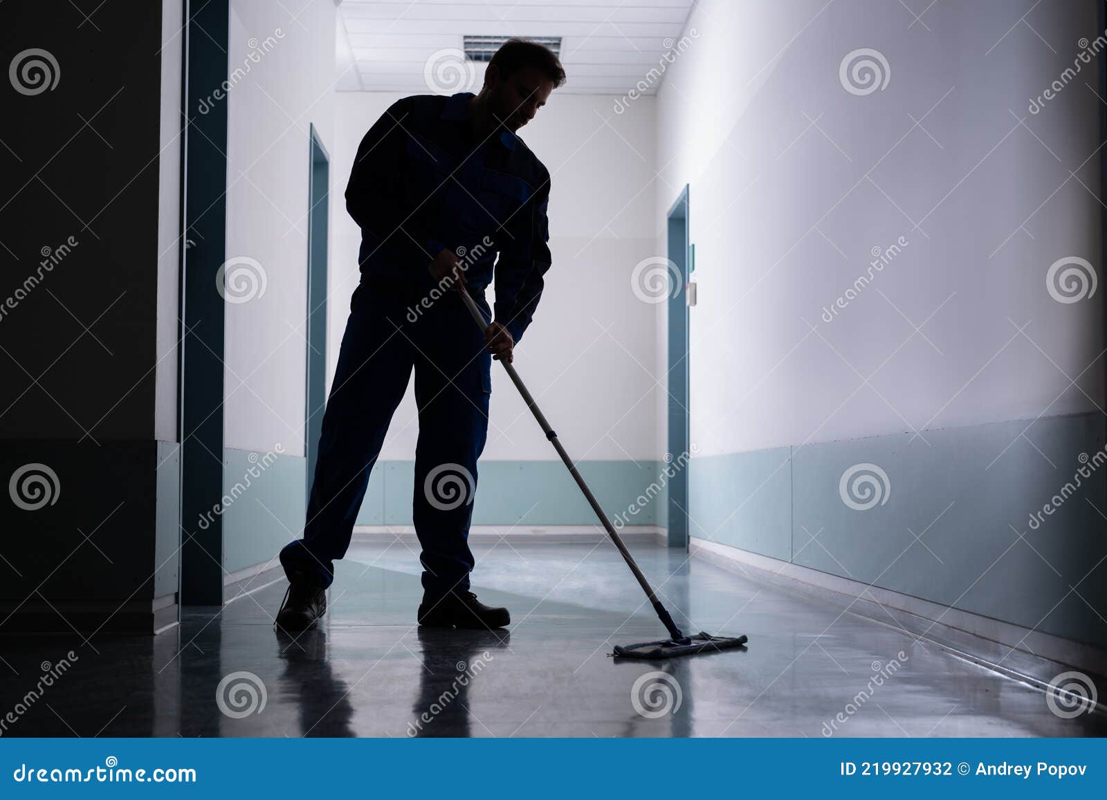 Professional Office Janitor Worker Cleaning Floor Stock Photo - Image ...