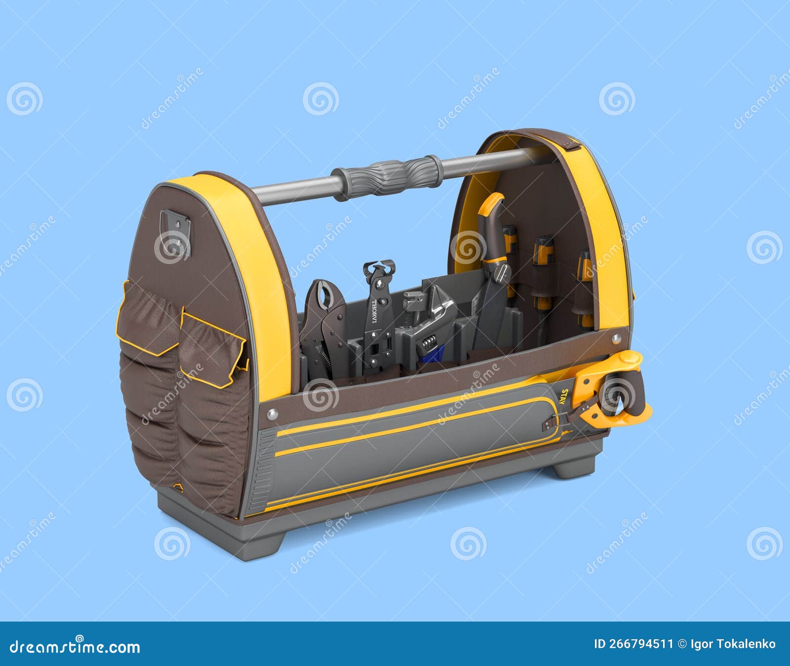 Professional Open Big Tools Case 3d Render on Blue Background Stock ...