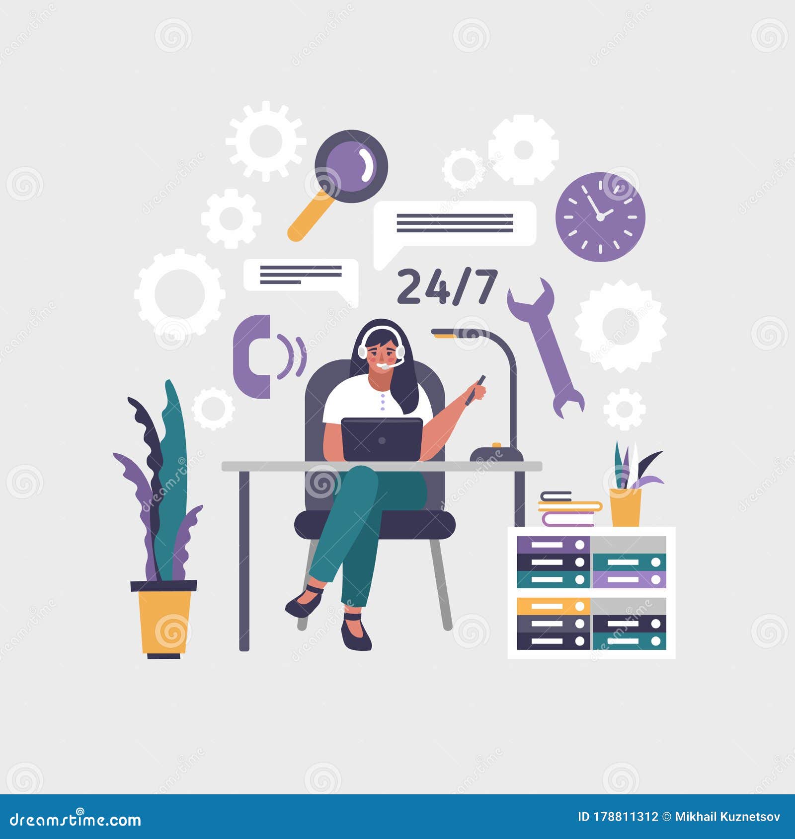 Professional Operator of Customer Support Service Working on Computer ...