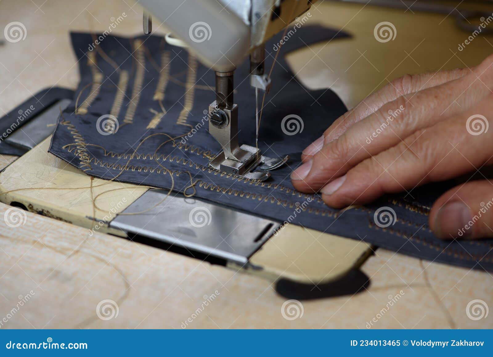 Professional Overlock Industrial Sewing Machine in Shoemaker Workshop ...