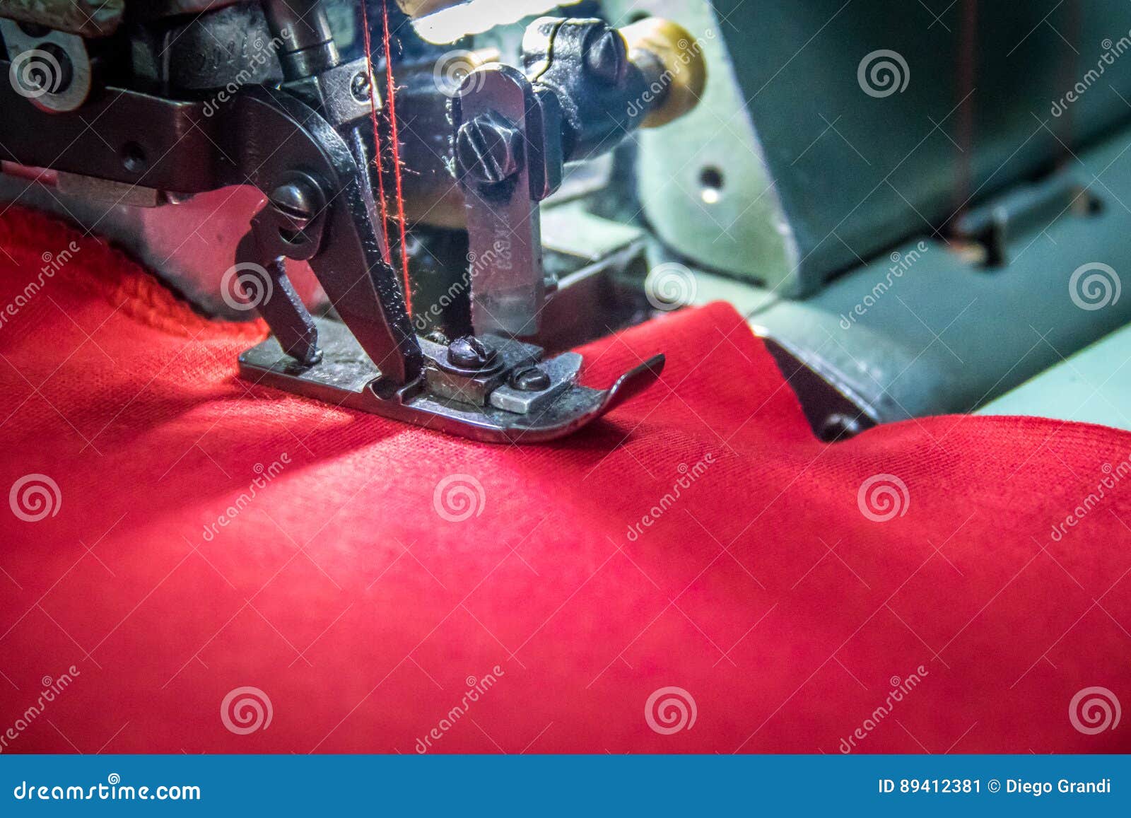 Professional Overlock Sewing Machine with Red Fabric Stock Image ...