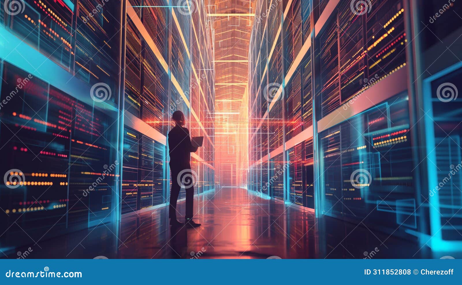 Data Center Administrator at Work Stock Photo - Image of system ...