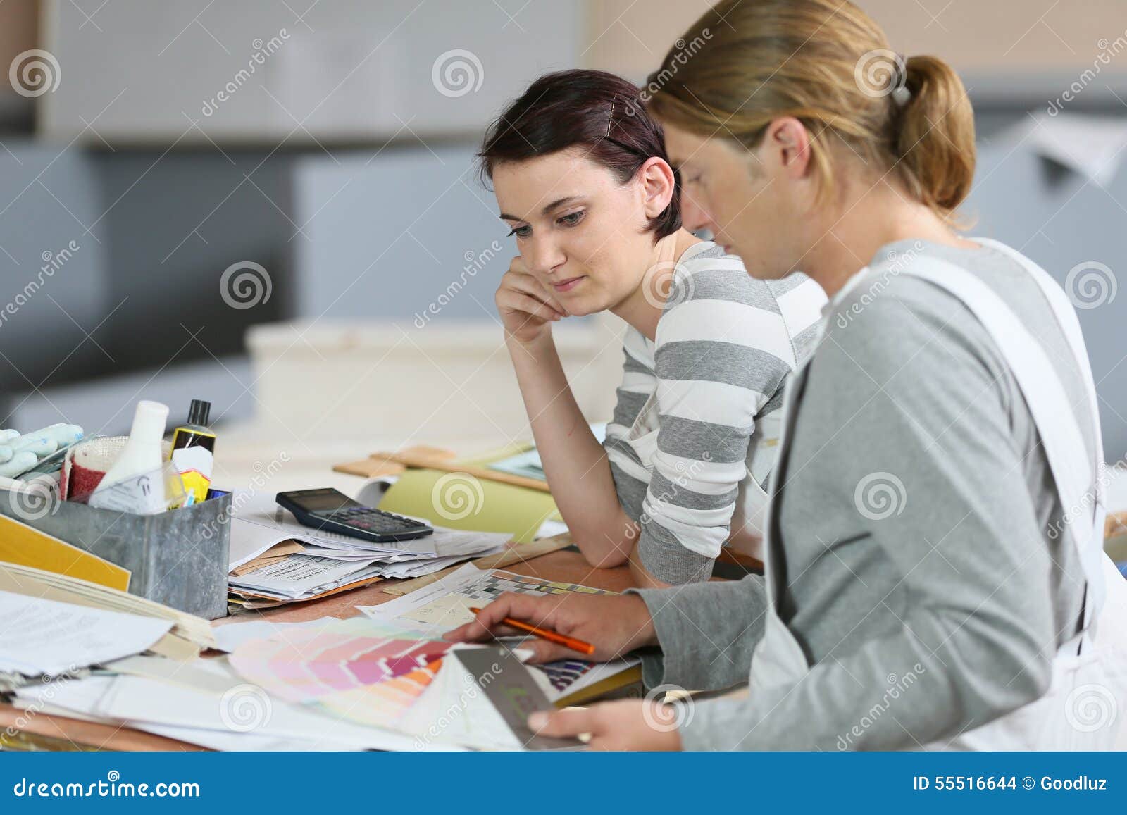 Professional Painter with Apprentice Working Stock Photo - Image of ...