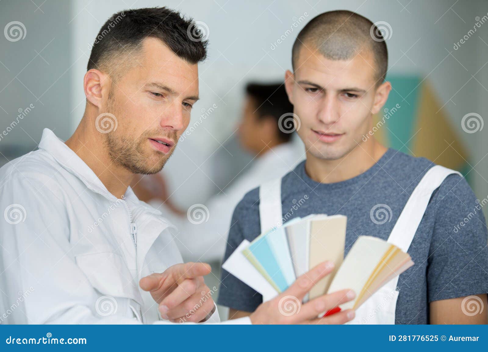Professional Painter Showing Set Color Swatches To Trainee Stock Image ...