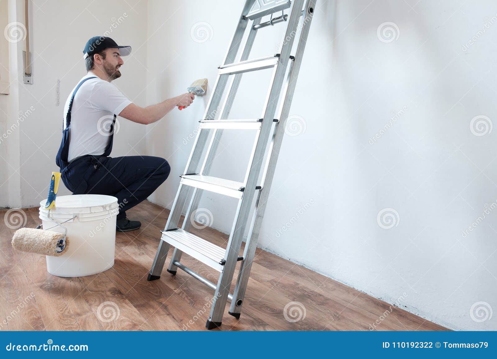 Professional Painter Worker is Painting One Wall Stock Photo - Image of ...