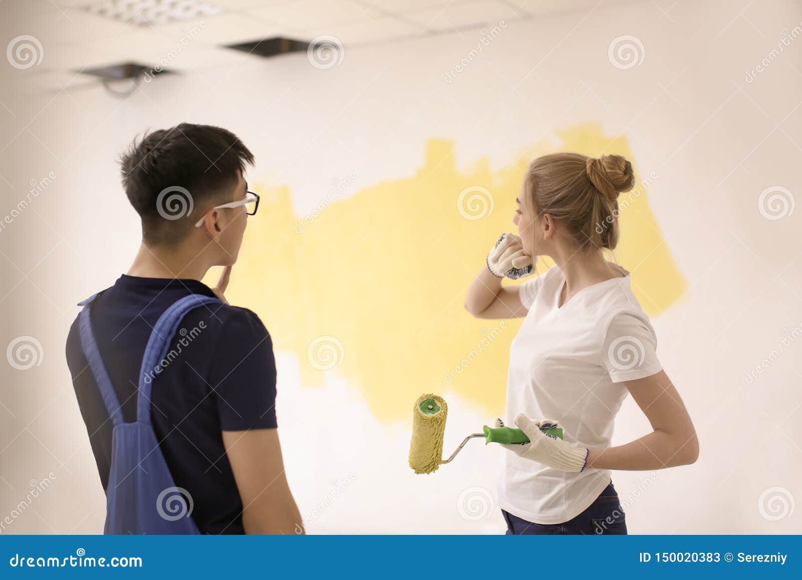 Professional Painters Working Together Indoors Stock Image - Image of ...
