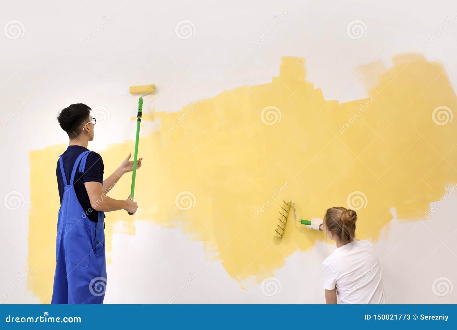 Professional Painters Working Together Indoors Stock Image - Image of ...