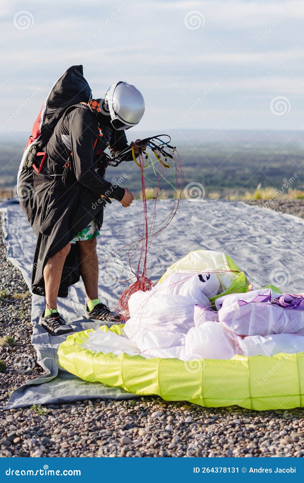 Professional Paraglider Taking Ropes after Flight Stock Image - Image ...