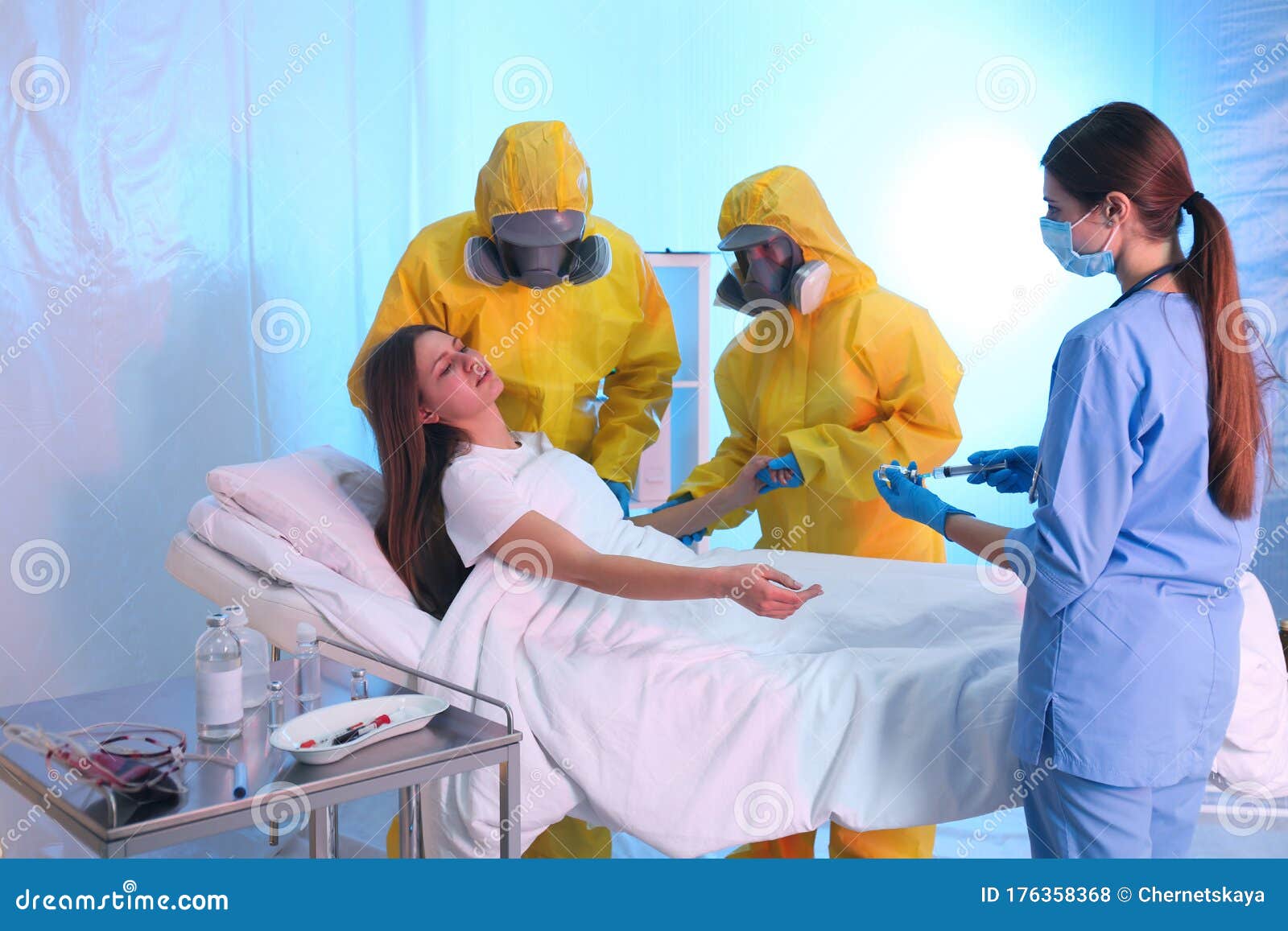 Professional Paramedics Examining Patient with Virus in Ward Stock ...