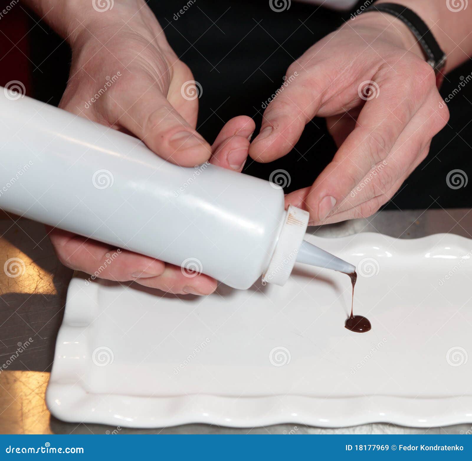 Professional Pastry Chef is Decorating the Plate Stock Image - Image of ...