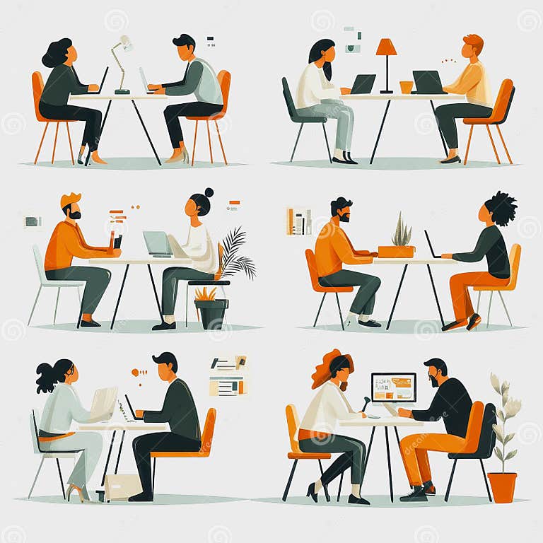 Professional People Collaborating in Modern Workspaces Engaging in ...