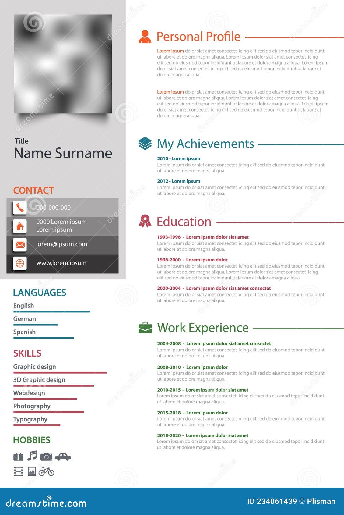 Professional Personal Resume Cv with Colored Stripes on White ...