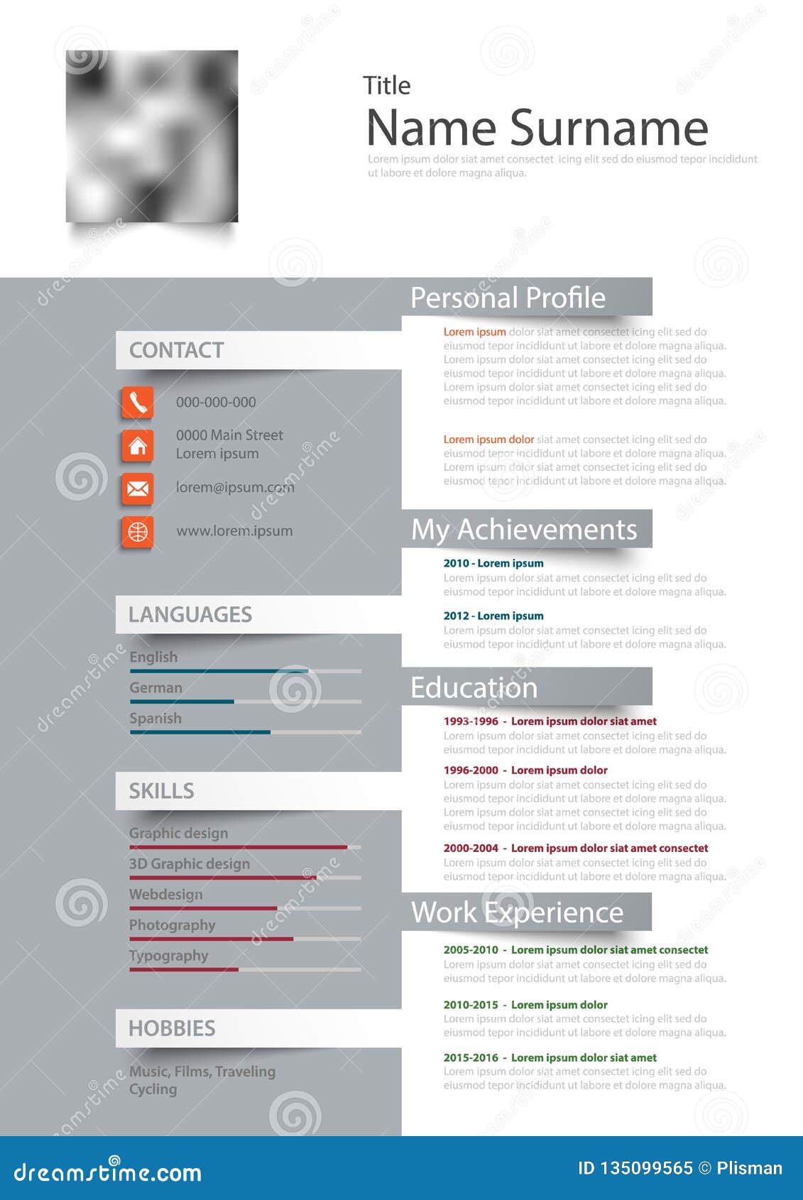 Personal Resume Template. Artistic Profile, Professional CV Forms And ...