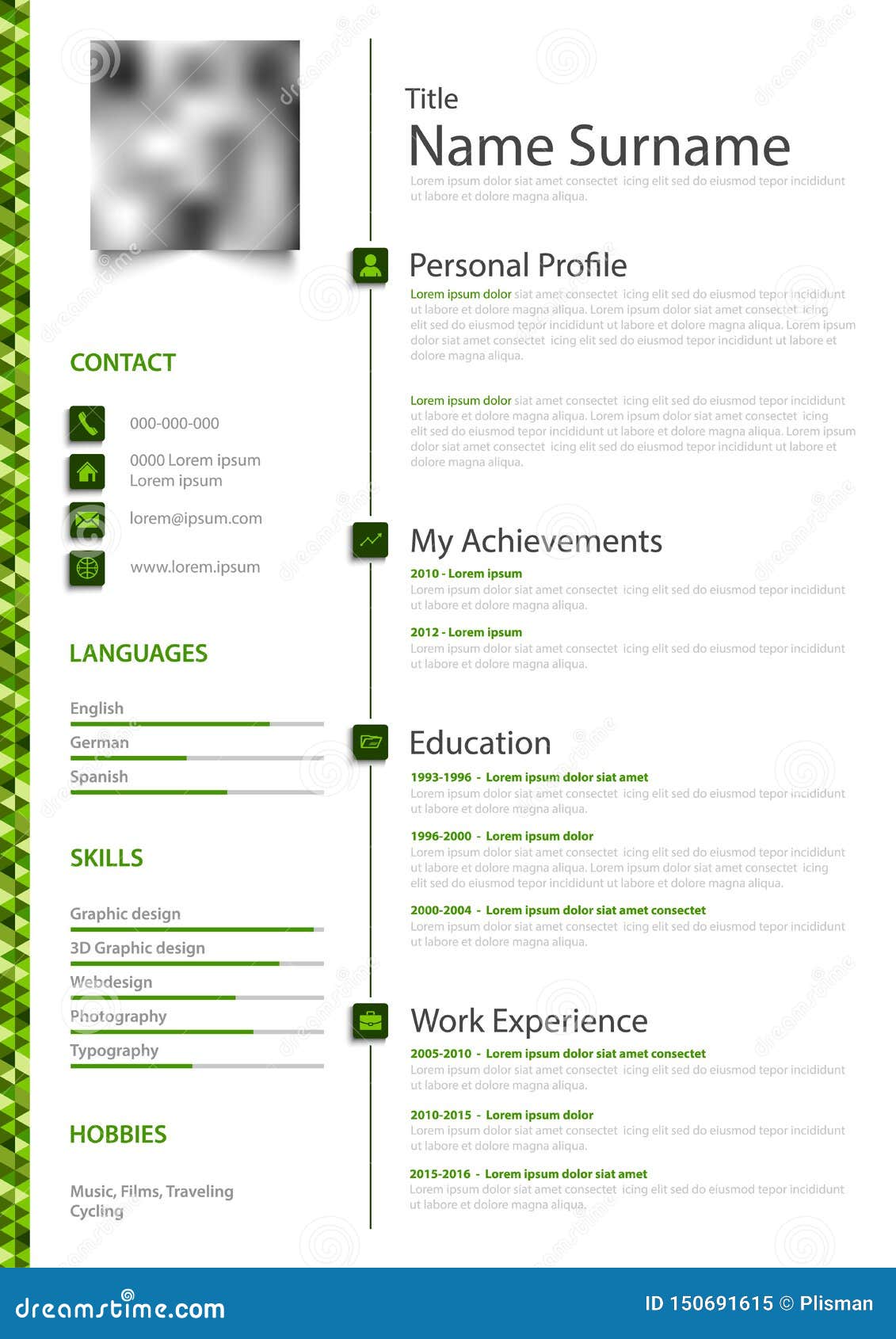 Professional Personal Resume Cv in Green White Simple Design Stock ...