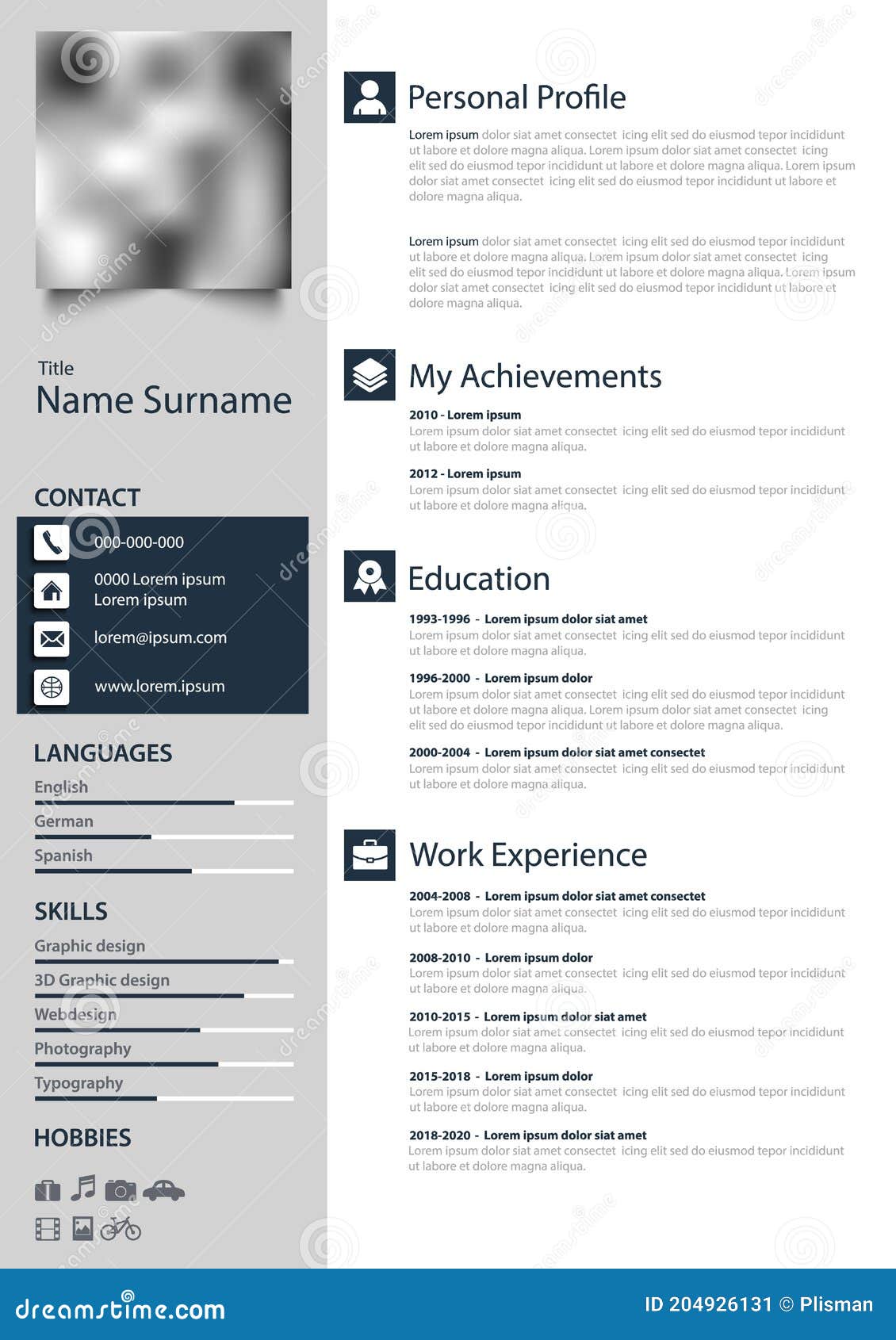 Professional Personal Resume Cv with Highlight in Blue White Design ...